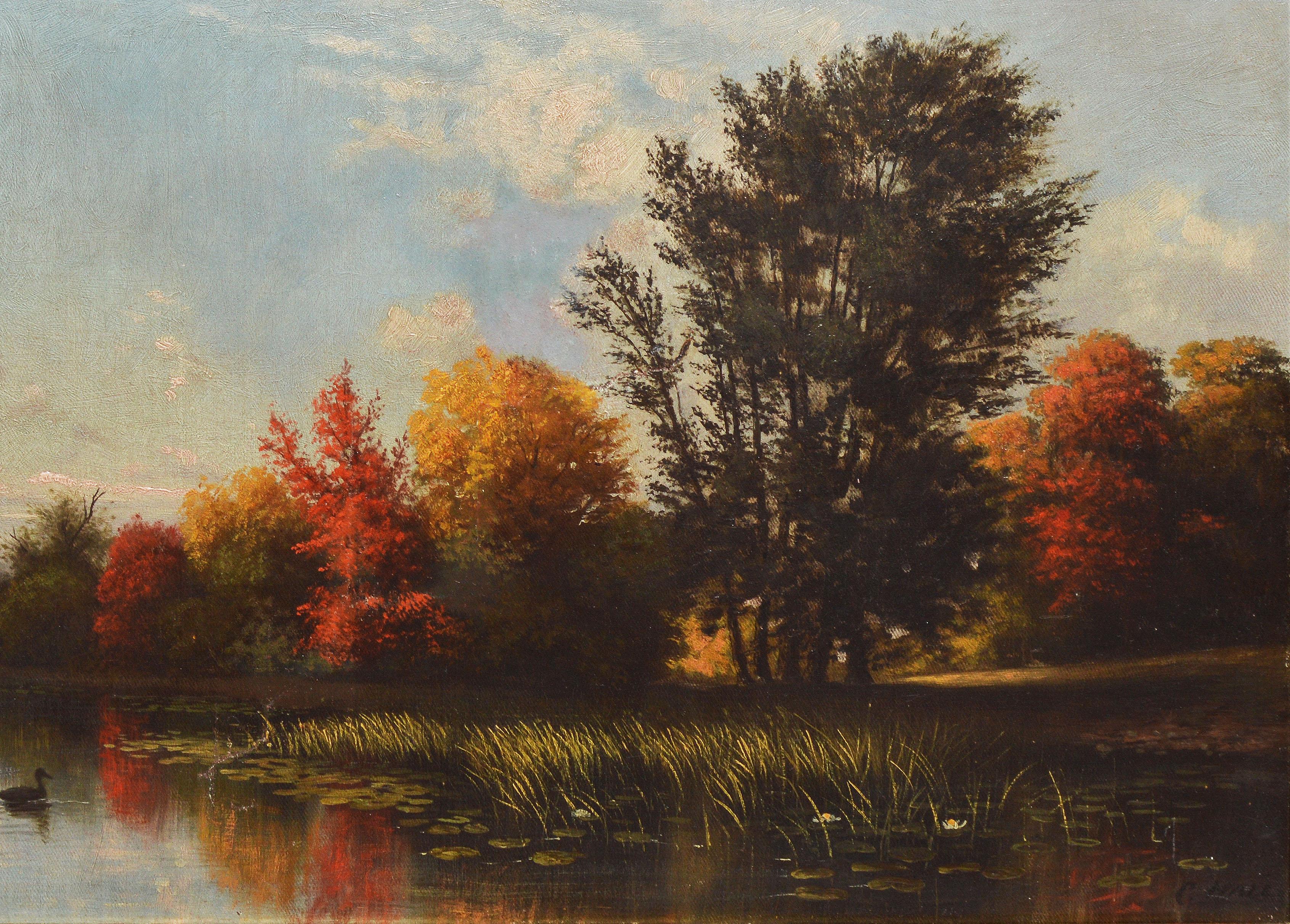 Cyrenius Hall - Antique Hudson River School Fall Landscape Oil Painting ...