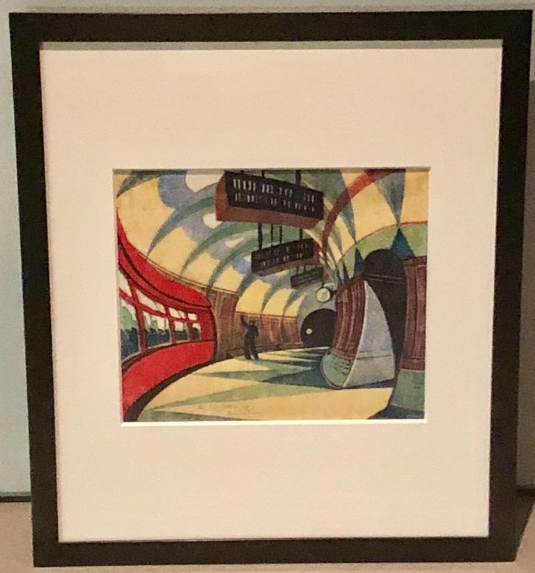 Cyril Power - "Tube Station" 1932 Grosvenor School Vorticist Linocut ...