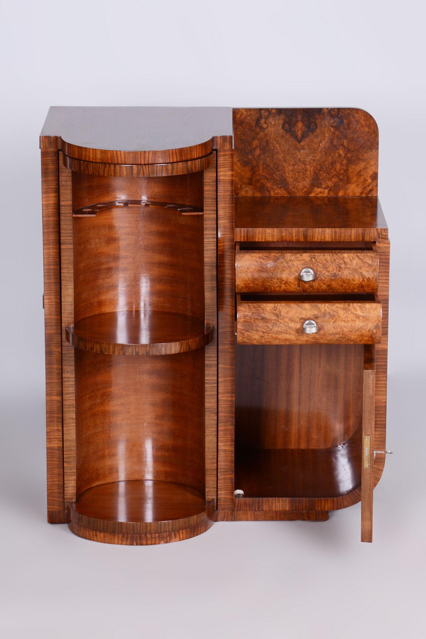 Czech Art Deco Bar Cabinet, Walnut, Completely Restored to High Gloss ...