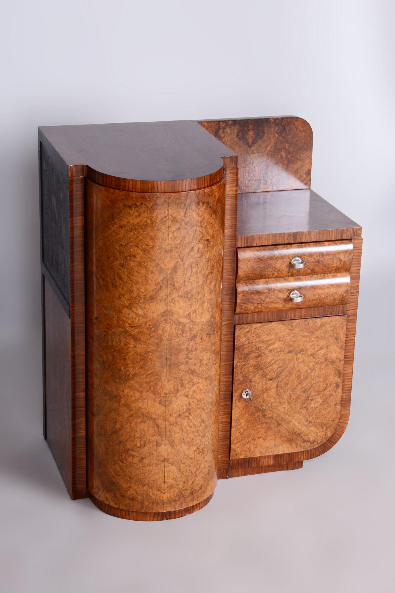 Czech Art Deco Bar Cabinet, Walnut, Completely Restored to High Gloss ...