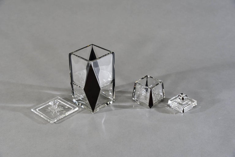 Czech Art Deco Black Enamel and Hand Blown and Cut Crystal 6 Pc Dresser ...