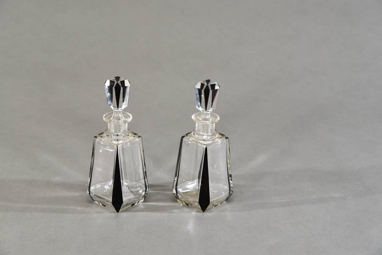 Czech Art Deco Black Enamel and Hand Blown and Cut Crystal 6 Pc Dresser ...