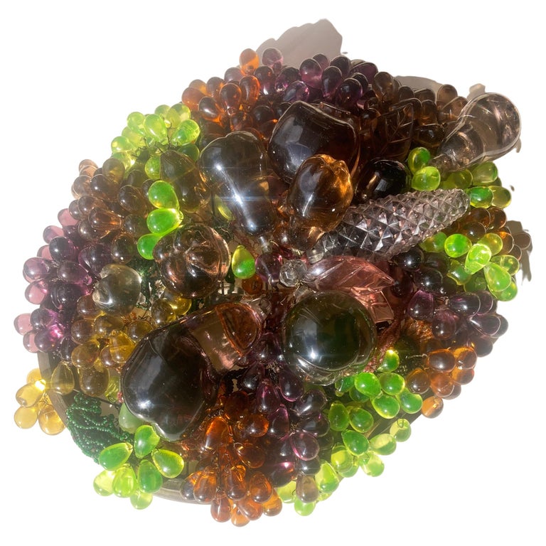 Czech Bohemian Antique, Art Glass Fruit " Top " Lamp Brass Basket For ...