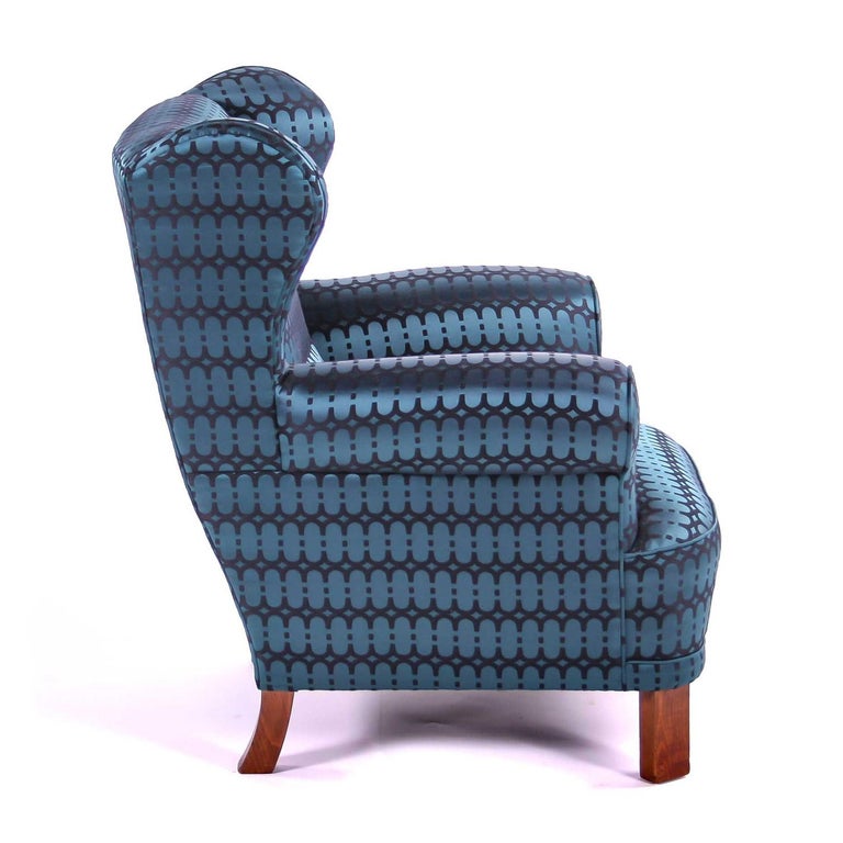 Czech Interwar Avantgard Design Green Wingback Armchair For Sale at 1stDibs