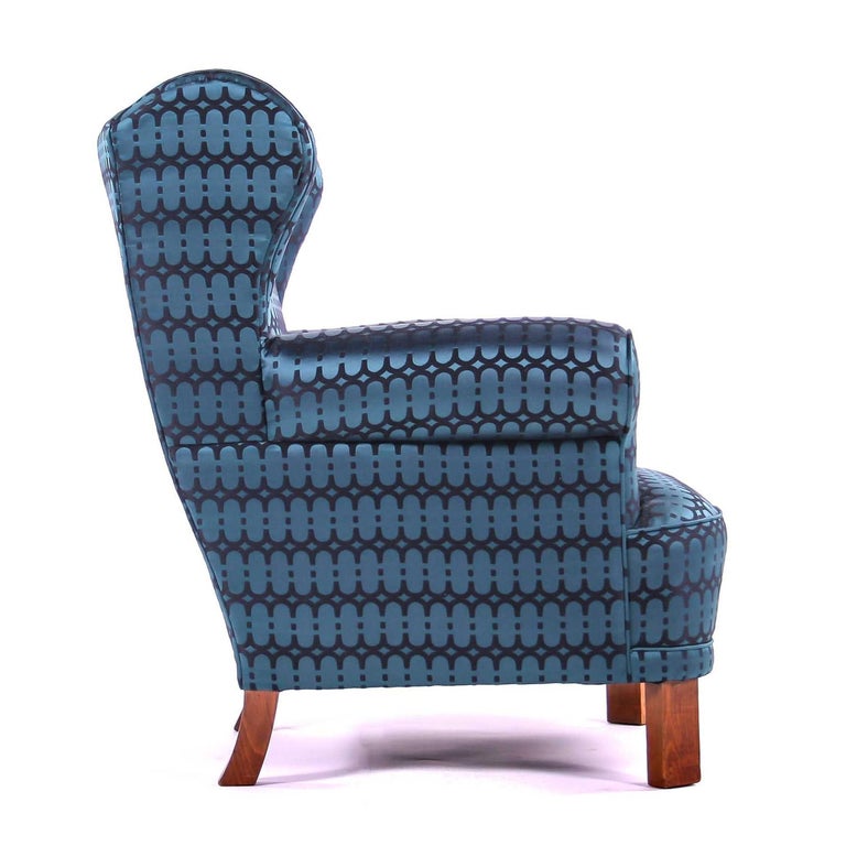 Czech Interwar Avantgard Design Green Wingback Armchair For Sale at 1stDibs