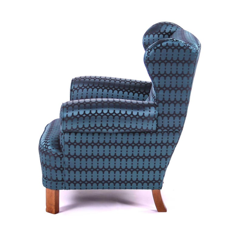 Czech Interwar Avantgard Design Green Wingback Armchair For Sale at 1stDibs