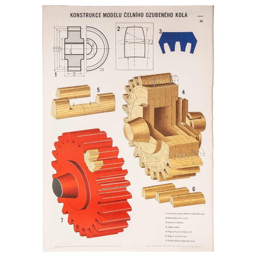 Czech Technical Industrial Drawing, Foundry Mould Engineering Poster ...