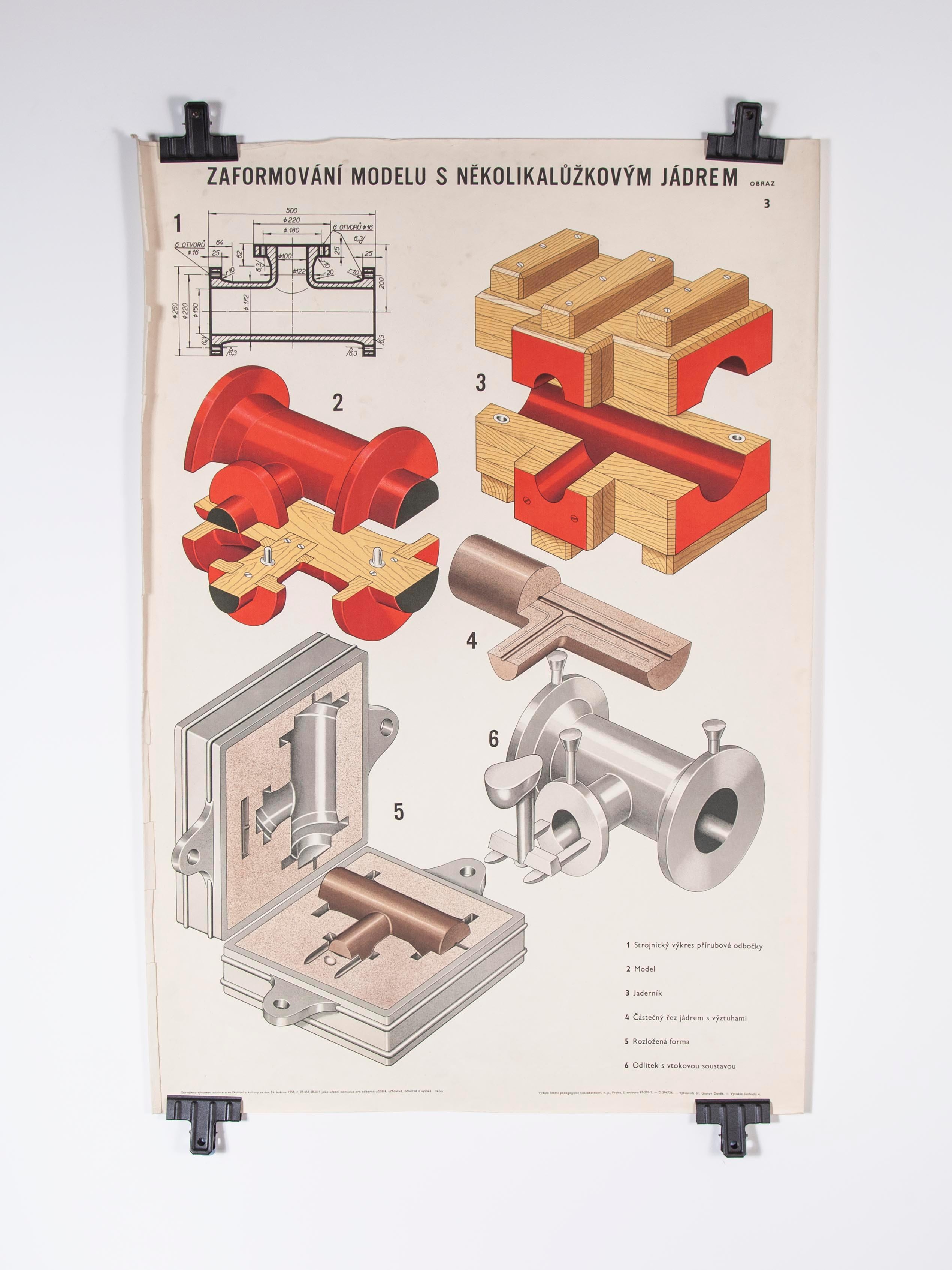 Czech Technical Industrial Drawing, Foundry Mould Engineering Poster, 6 ...