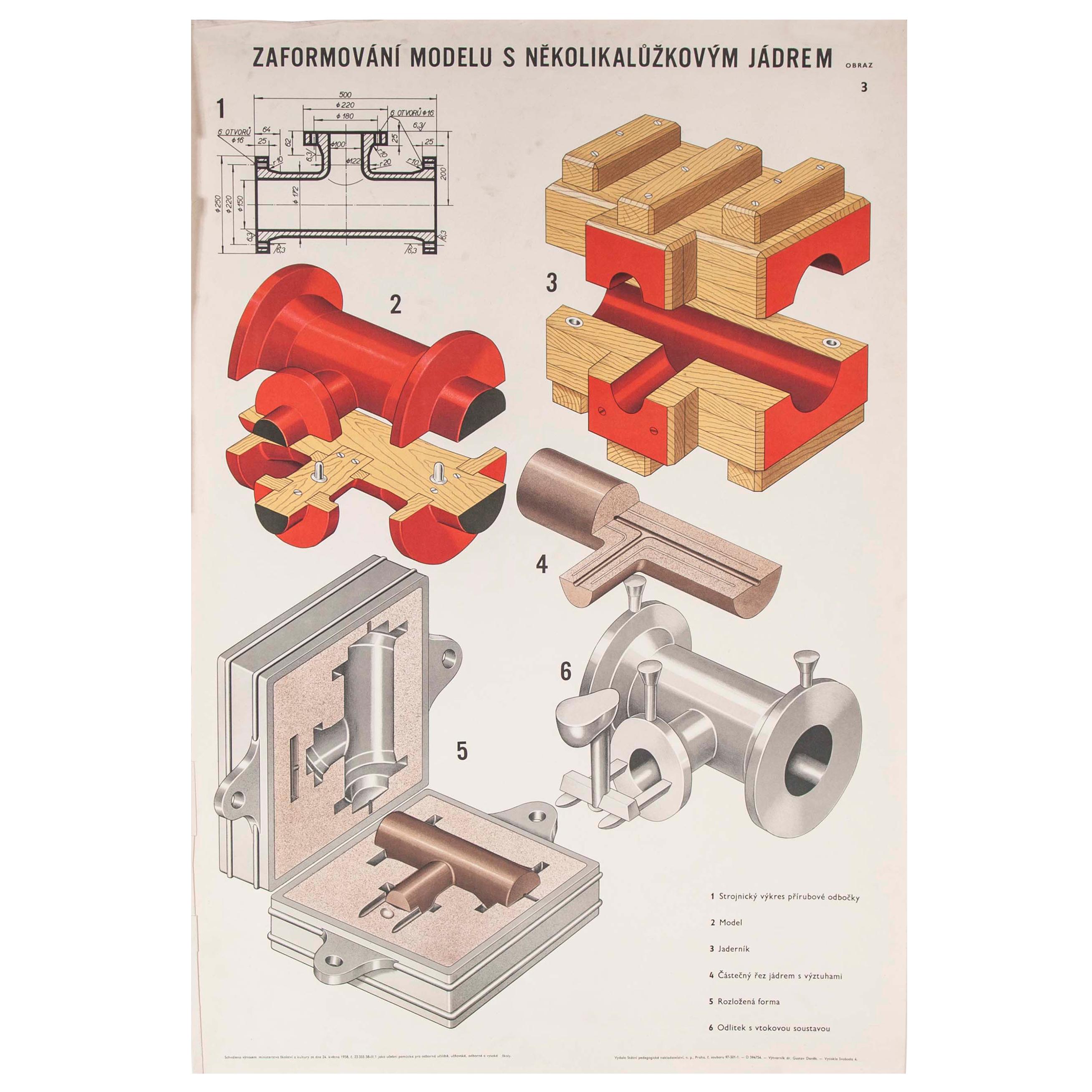 Czech Technical Industrial Drawing, Foundry Mould Engineering Poster, 6 ...