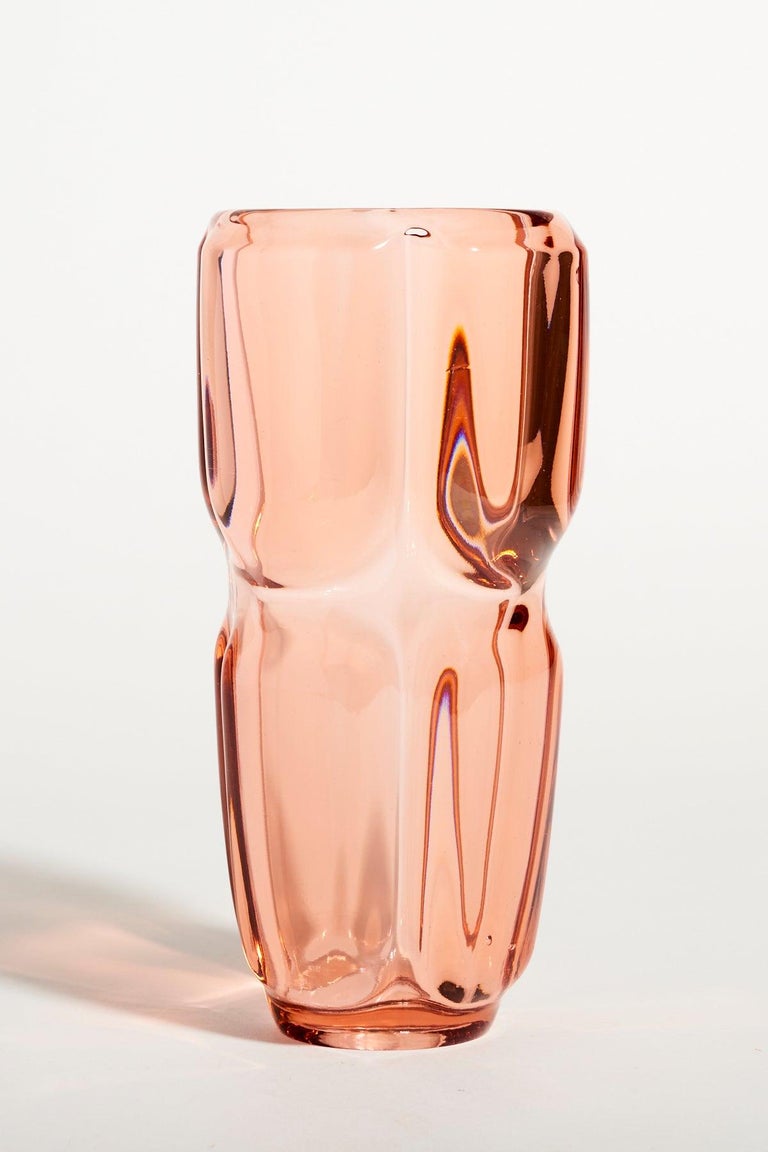 Czech Translucent Peach Heavy Glass Vase For Sale at 1stDibs