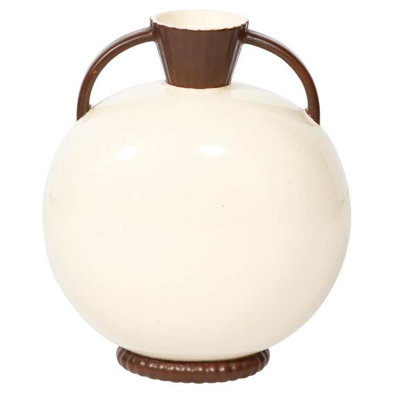 Czecholovakian Art Deco Hand Crafted Cream and Umber Ceramic Vase by ...