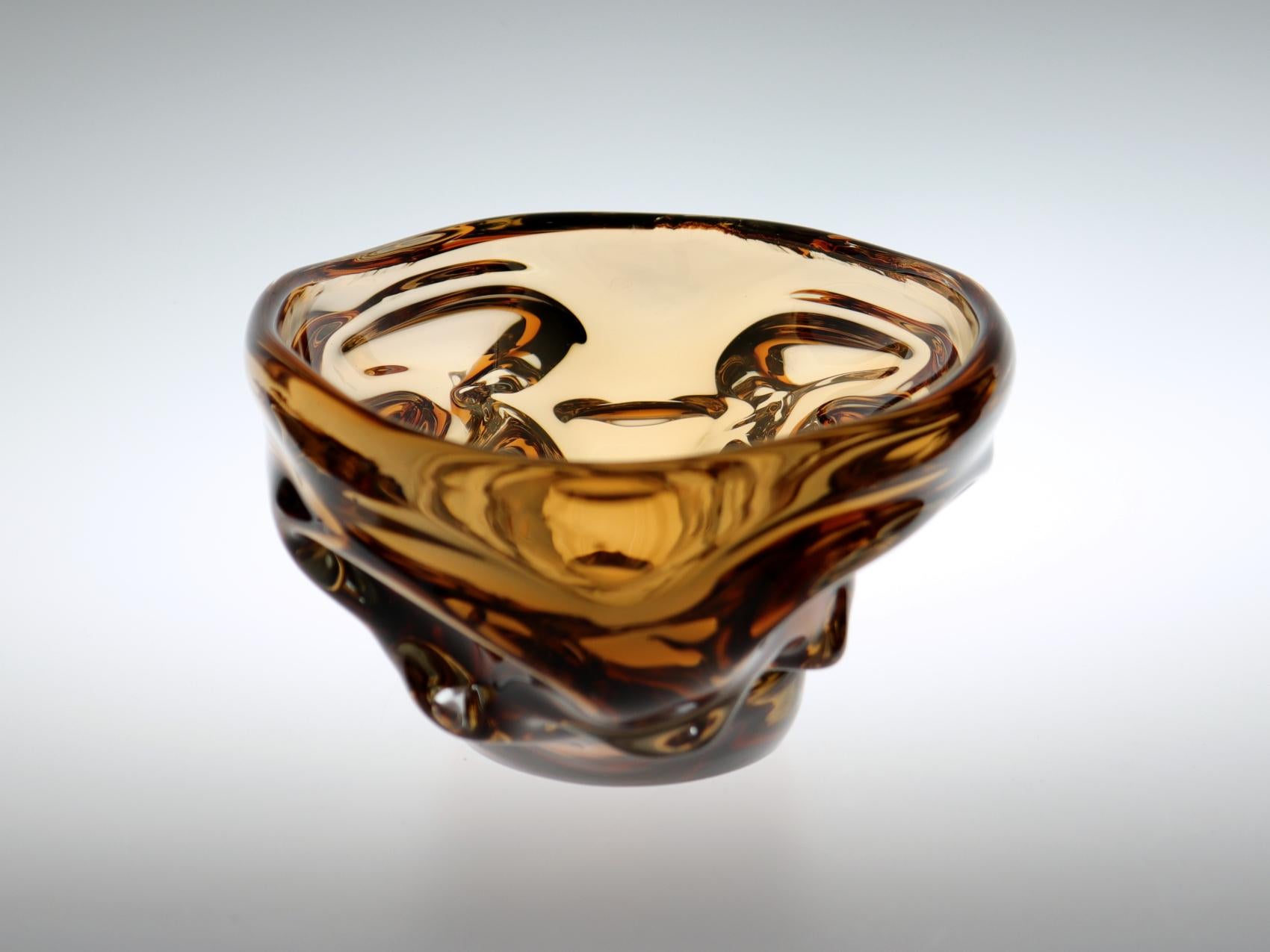 Czechoslovakian Amber Art Glass Bowl by Jan Beranek for Skrdlovice ...