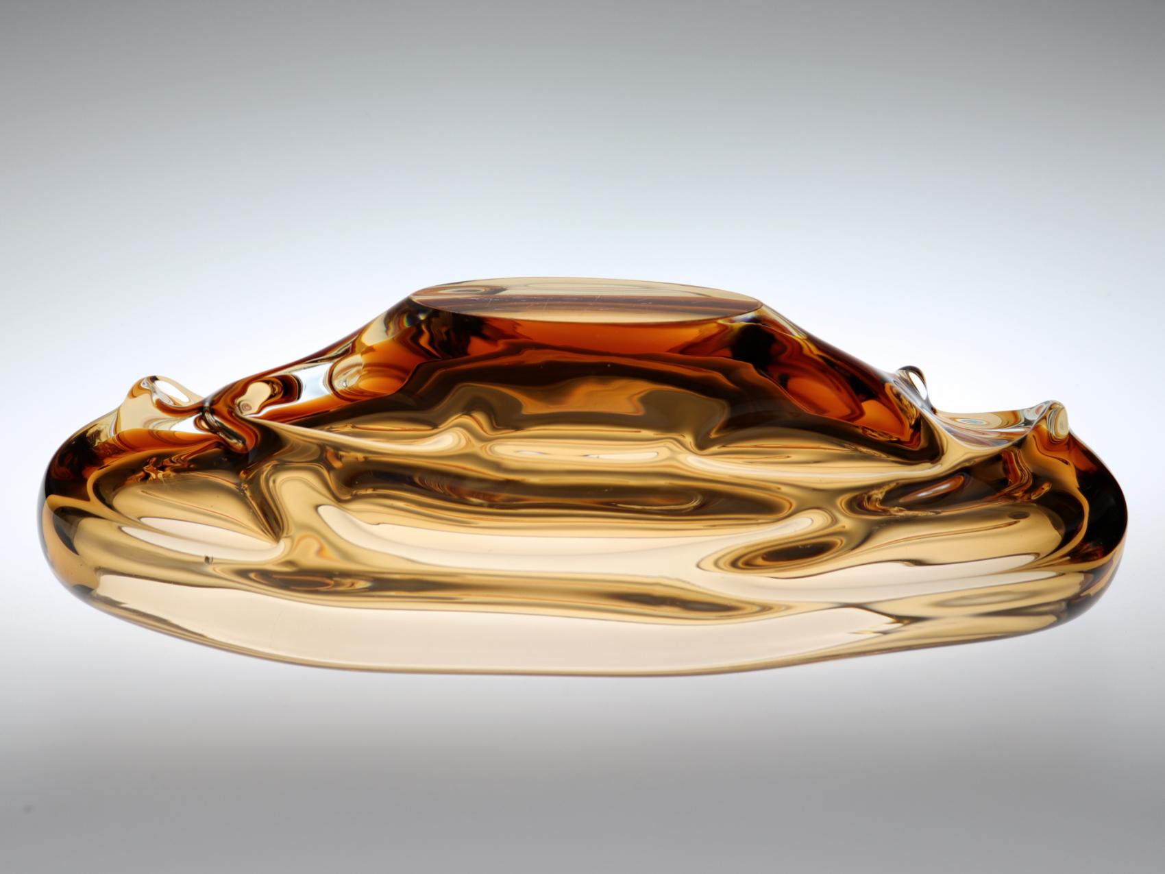 Czechoslovakian Amber Art Glass Bowl by Jan Beranek for Skrdlovice ...