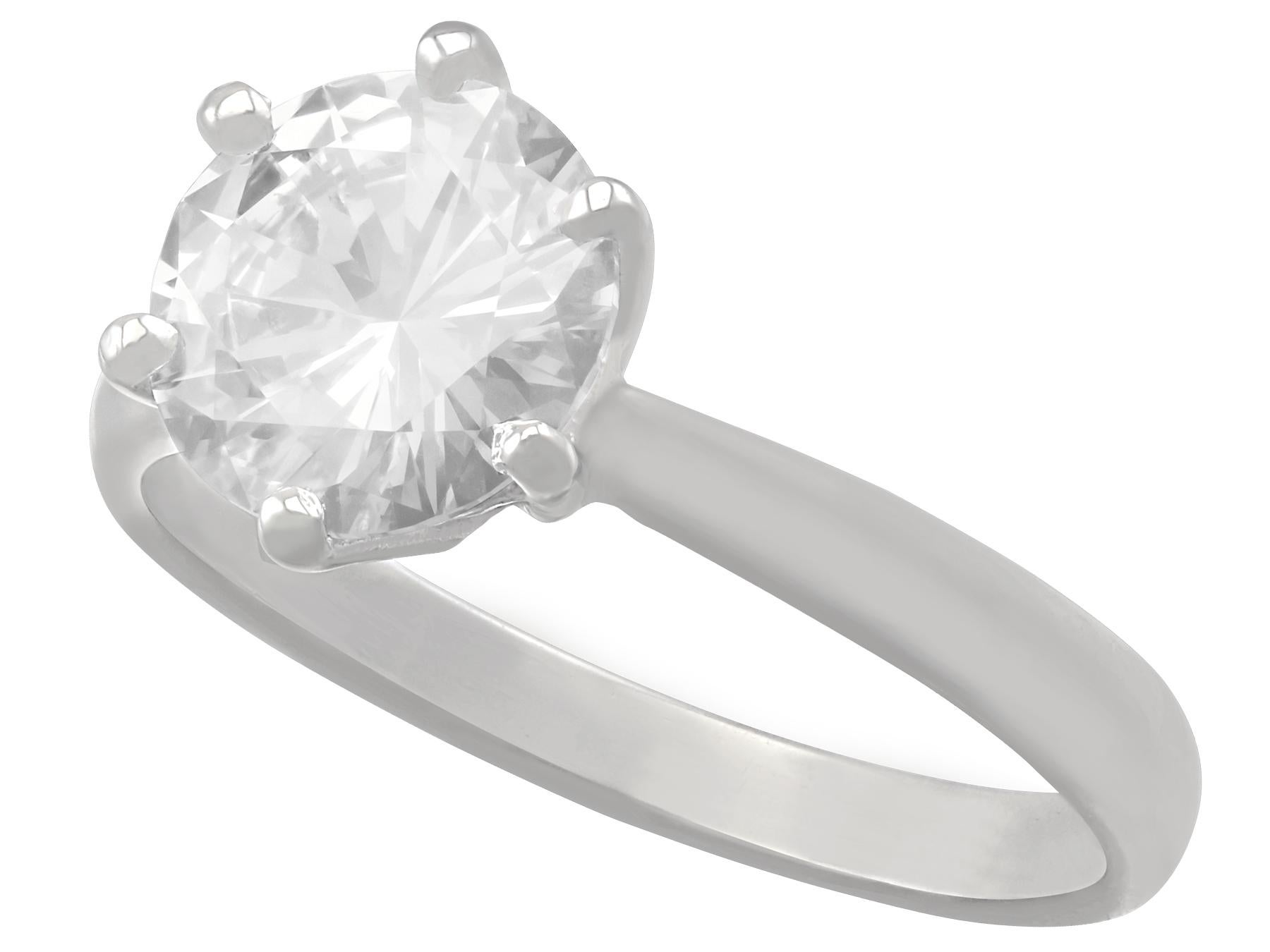 D Color 2 Carat Diamond and Platinum Solitaire Engagement Ring For Sale ...