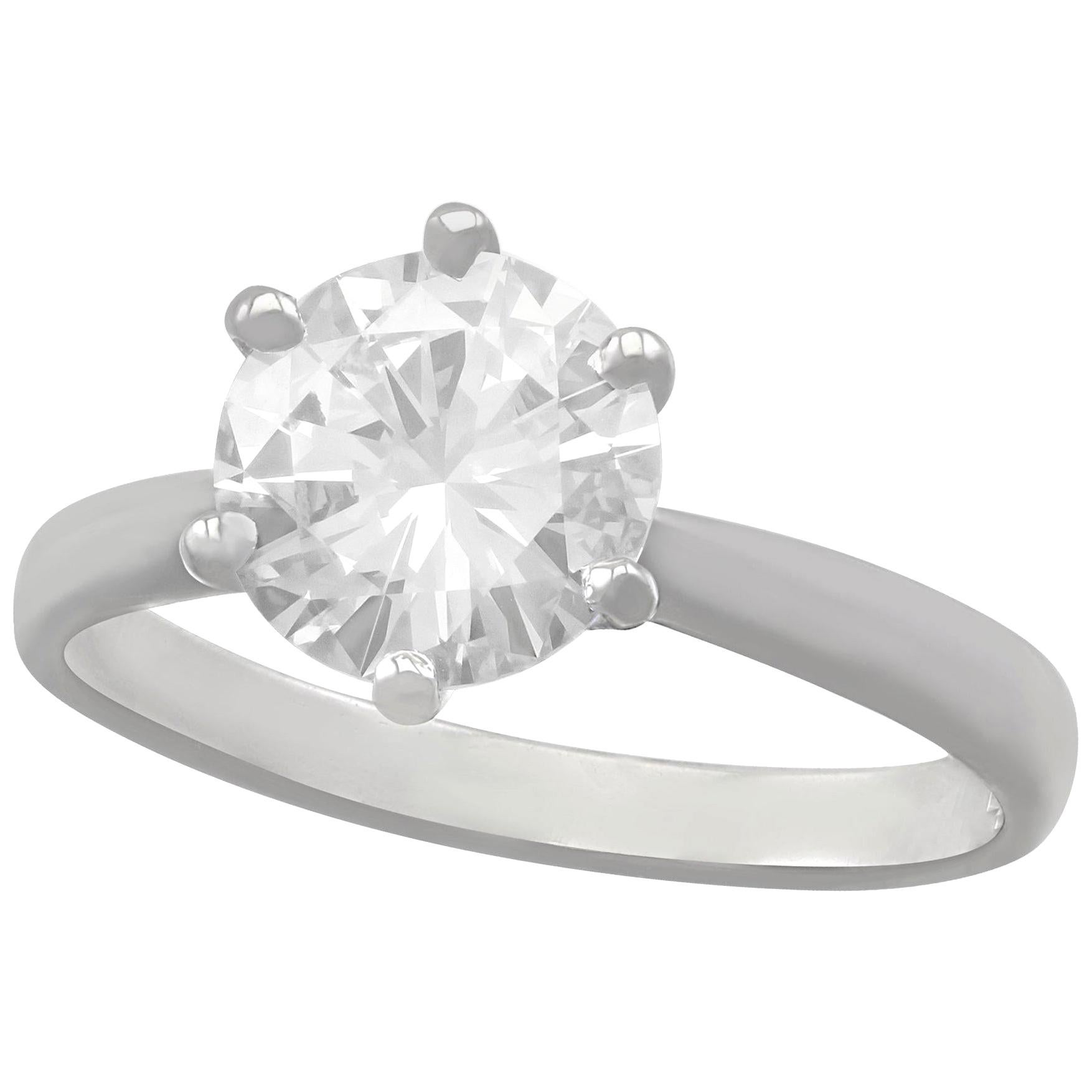 D Color 2 Carat Diamond and Platinum Solitaire Engagement Ring For Sale ...