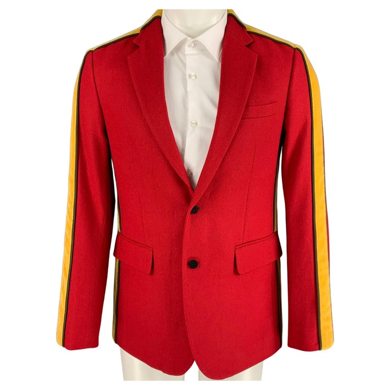 D. GNAK Size 38 Red Yellow Color Block Wool Blend Notch Lapel Sport ...