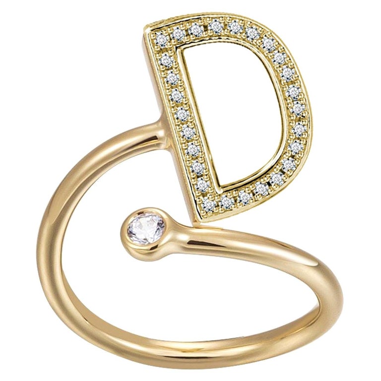Customizable D Initial Bezel Wire Ring For Sale at 1stDibs