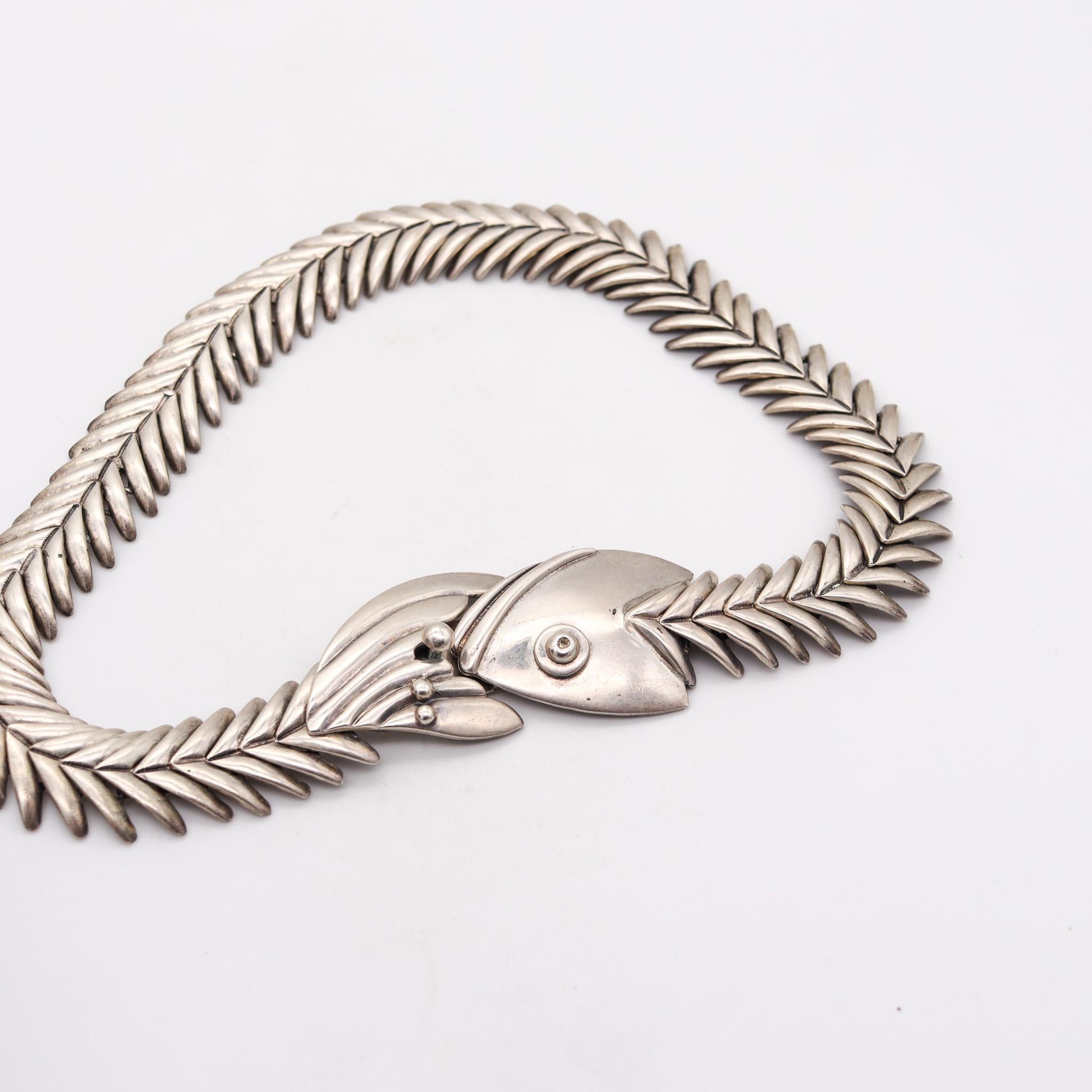 D-MOLINA 1970 Taxco Modernist Figurative Fish Necklace In .925 Sterling ...