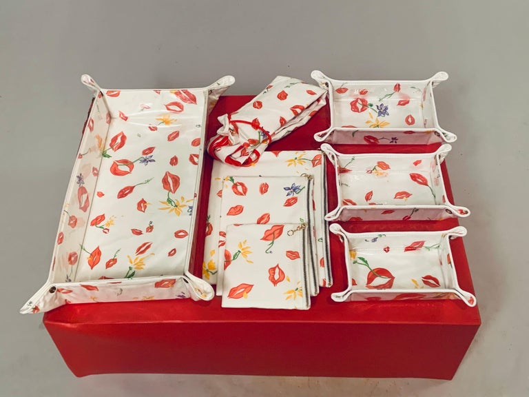 D. Porthault Eight Piece Travel Organizer Set with the Salvador Red ...