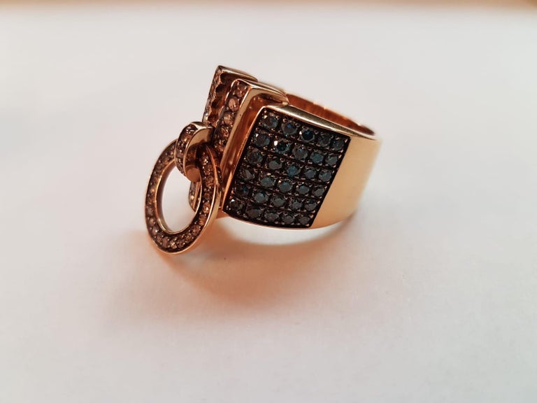 Dada Arrigoni Blue and Brown Diamond Zip Ring in Rose Gold For Sale at ...