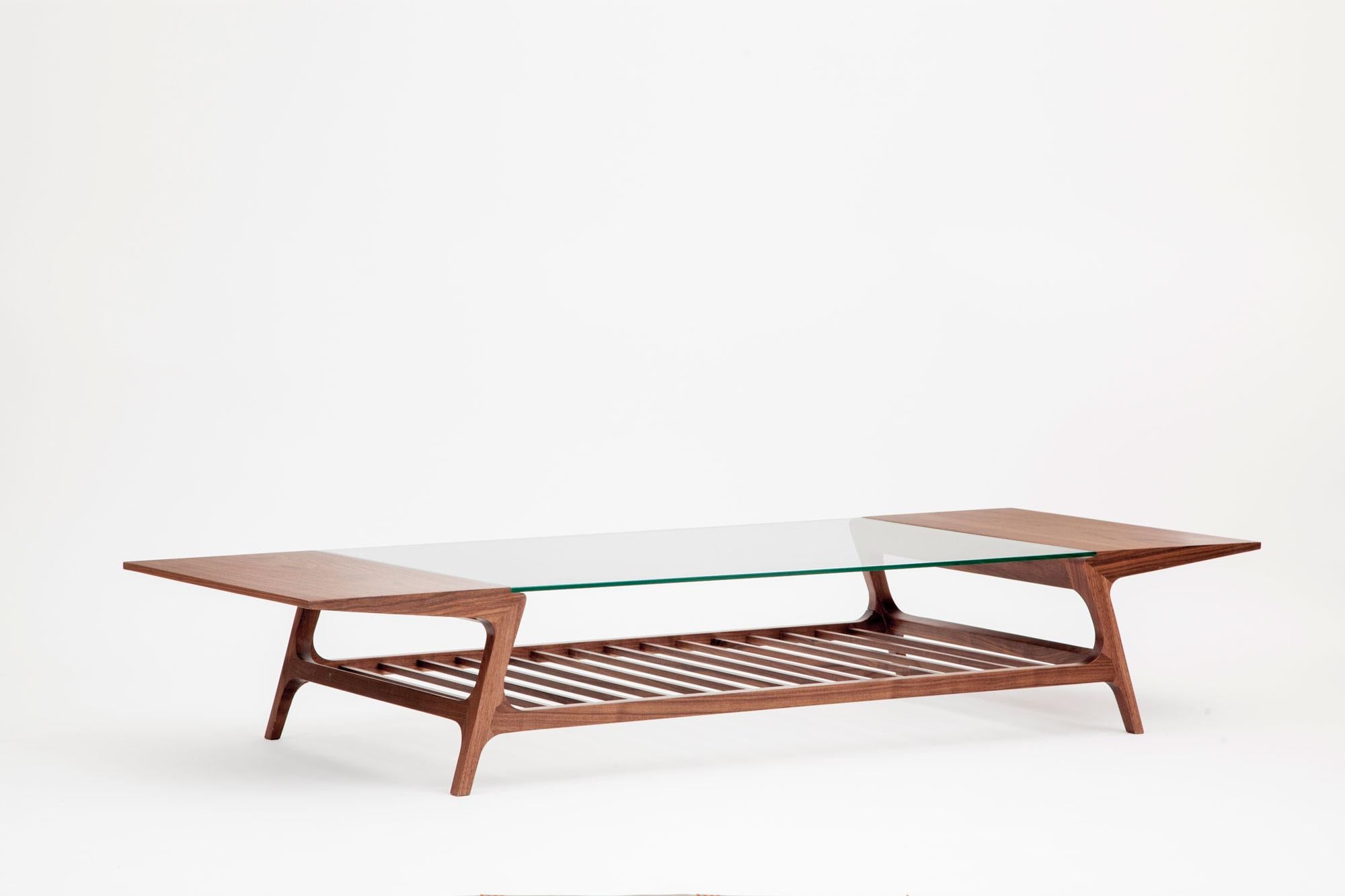 Dada Coffee Table Walnut with Glass Top For Sale at 1stDibs