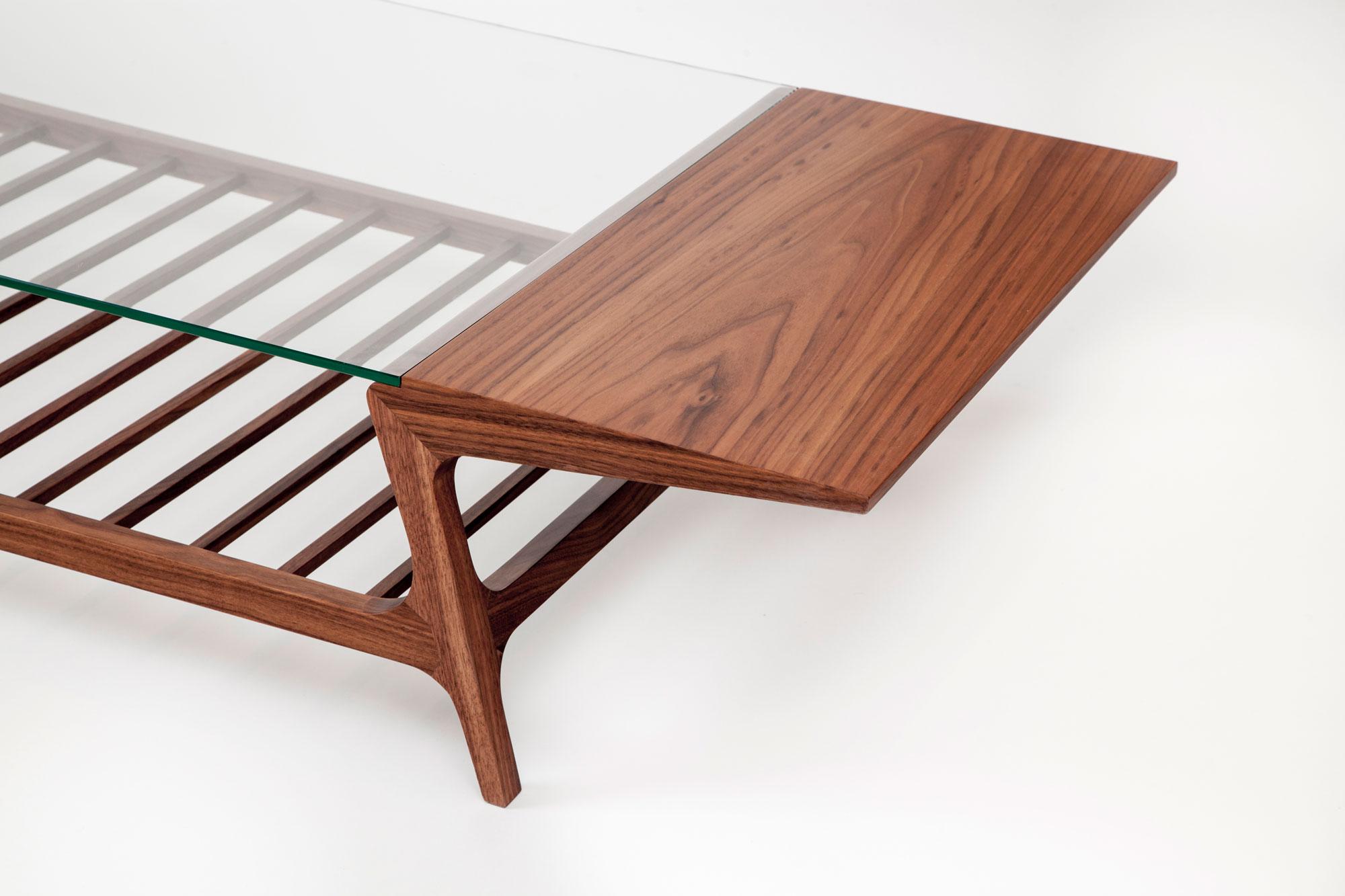 Dada Coffee Table Walnut with Glass Top For Sale at 1stDibs