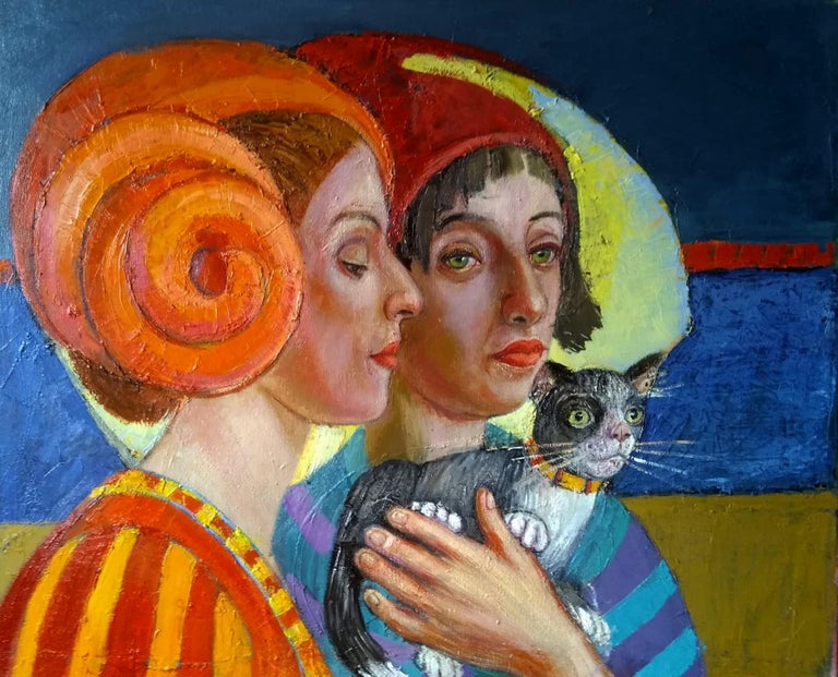 Dagnia Cherevichnika - Walking with a cat. 2019. Oil on canvas, 45x55 ...