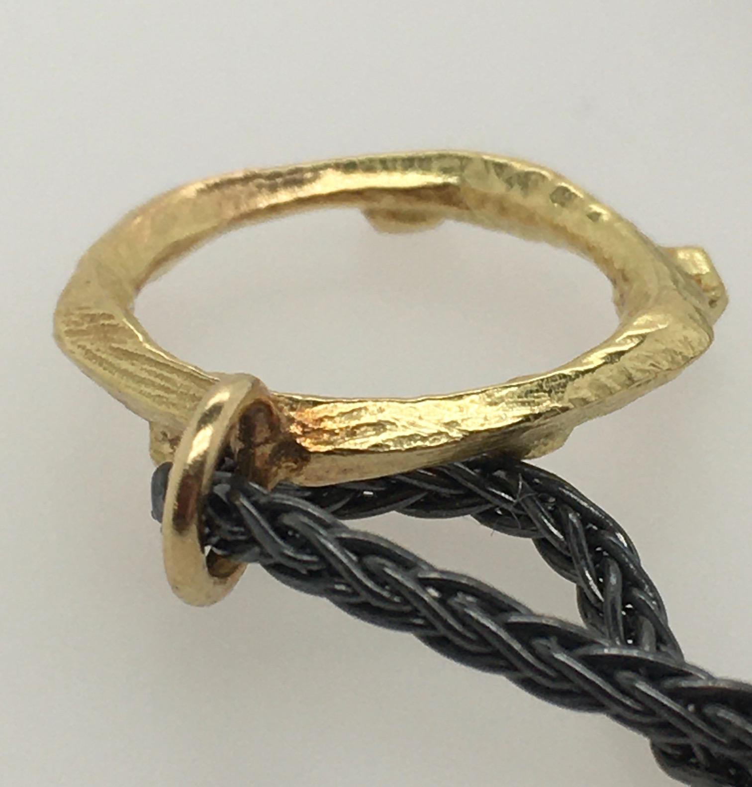 Dahlia Kanner 18k Yellow Gold Hammered Branchy Pendant 16mm Ring w ...