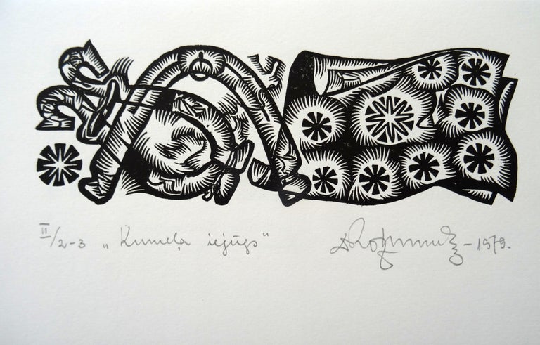 Dainis Rozkalns - A foal's harness. 1979. Paper, linocut, 19x33 cm For ...