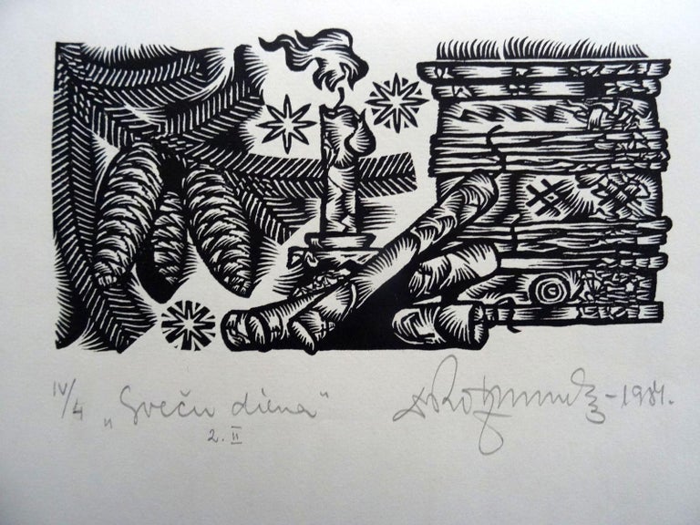 Dainis Rozkalns - Candle day. 1984. Paper, linocut, 25x34 cm For Sale ...