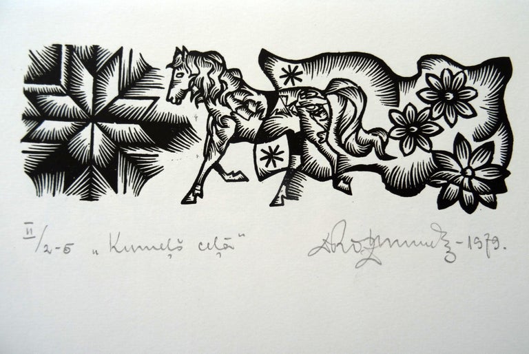 Dainis Rozkalns - Foal on the way. 1979. Paper, linocut, 19x33 cm For ...