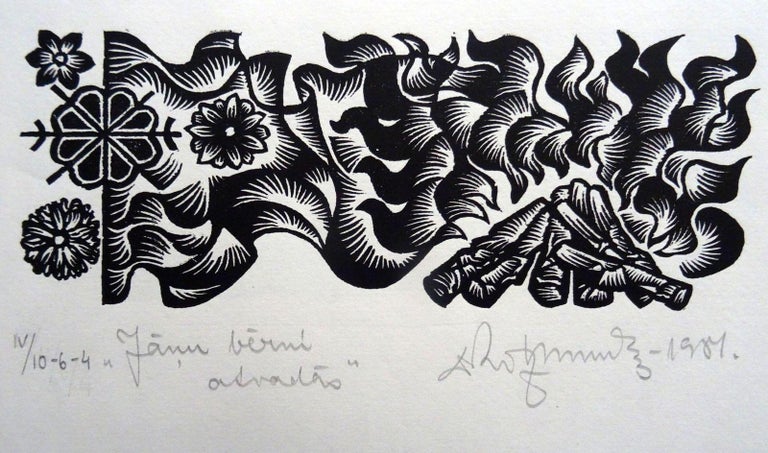 Dainis Rozkalns - Kids of solstice. 1984. Paper, linocut, 20x34 cm For ...