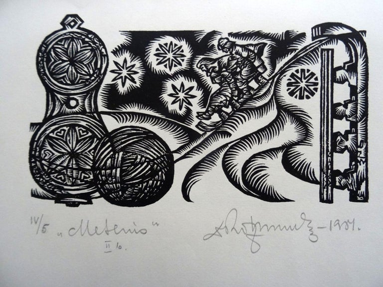 Dainis Rozkalns - Snow day. 1984. Paper, linocut, 25x34 cm For Sale at ...
