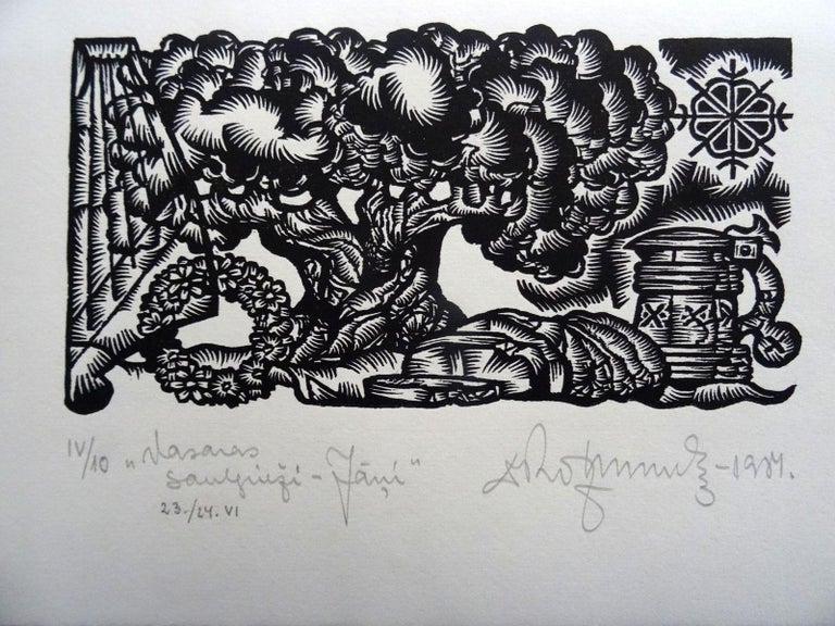 Dainis Rozkalns - Summer solstice. 1984. Paper, linocut, 25x34 cm For ...