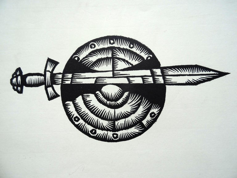 Dainis Rozkalns - Sword and a shield. Paper, linocut, 24x31 cm For Sale ...