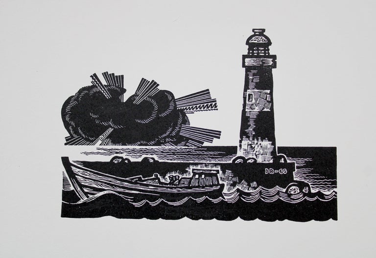 Dainis Rozkalns - The lighthouse. Paper, linocut, 21x27, 5 cm For Sale ...
