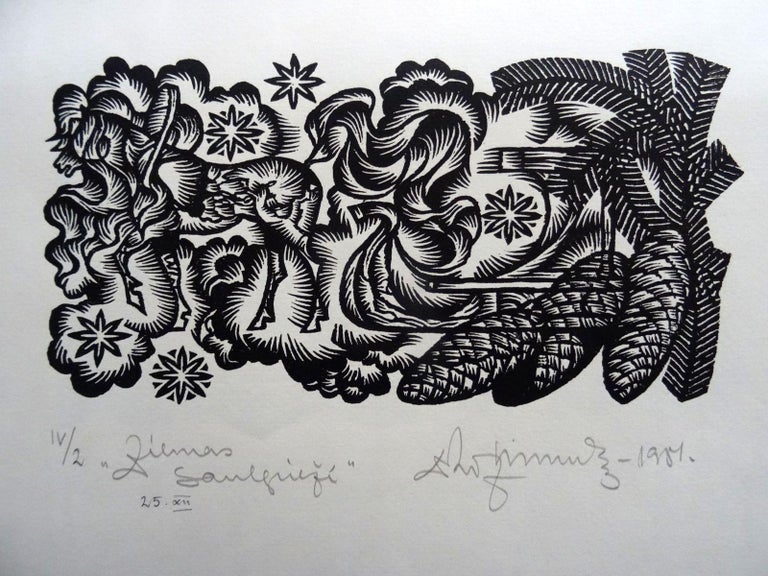 Dainis Rozkalns - Winter solstice. 1984. Paper, linocut, 25x34 cm For ...