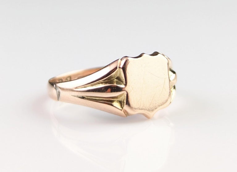 Dainty Antique 9k Gold Signet Ring, Pinky Ring, Shield Shaped For Sale ...