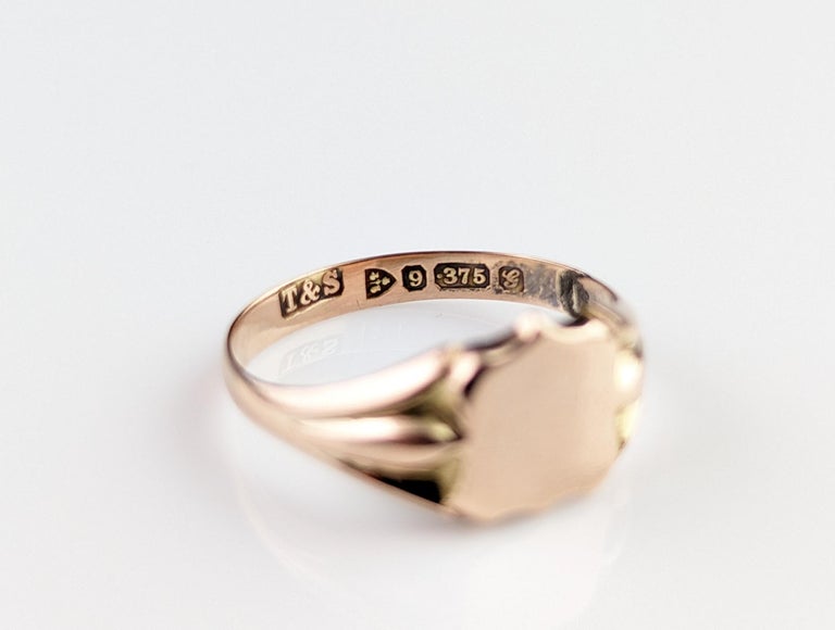 Dainty Antique 9k Gold Signet Ring, Pinky Ring, Shield Shaped For Sale ...