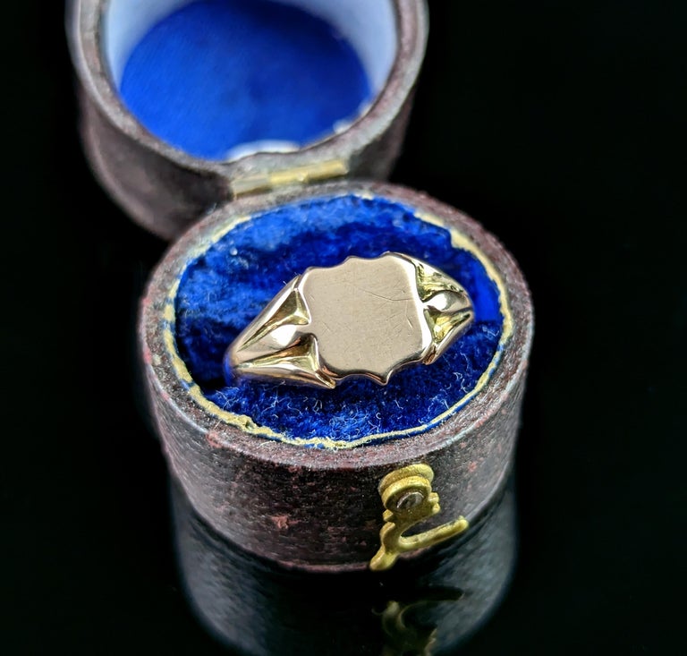 Dainty Antique 9k Gold Signet Ring, Pinky Ring, Shield Shaped For Sale ...