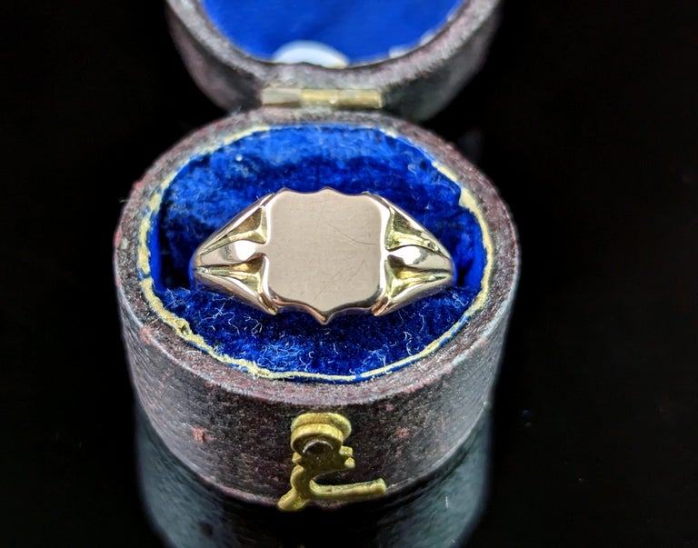 Dainty Antique 9k Gold Signet Ring, Pinky Ring, Shield Shaped For Sale ...