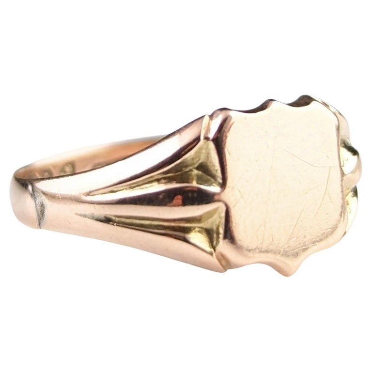 Dainty Antique 9k Gold Signet Ring, Pinky Ring, Shield Shaped For Sale ...