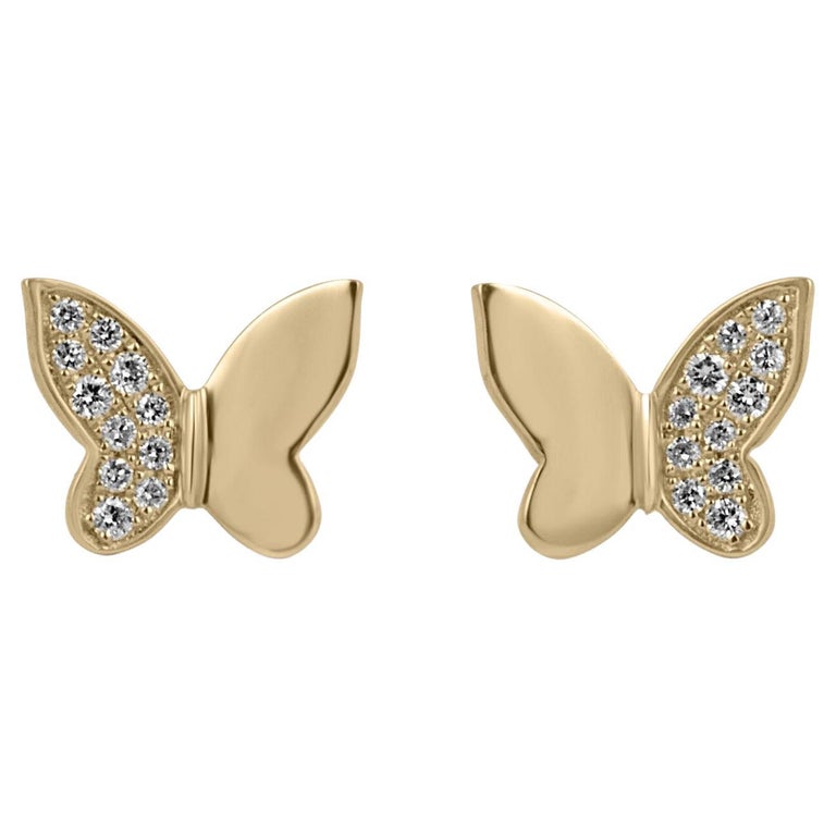 Dainty Everyday Pavé Set Butterfly Diamond Mini Stud Earrings Yellow ...