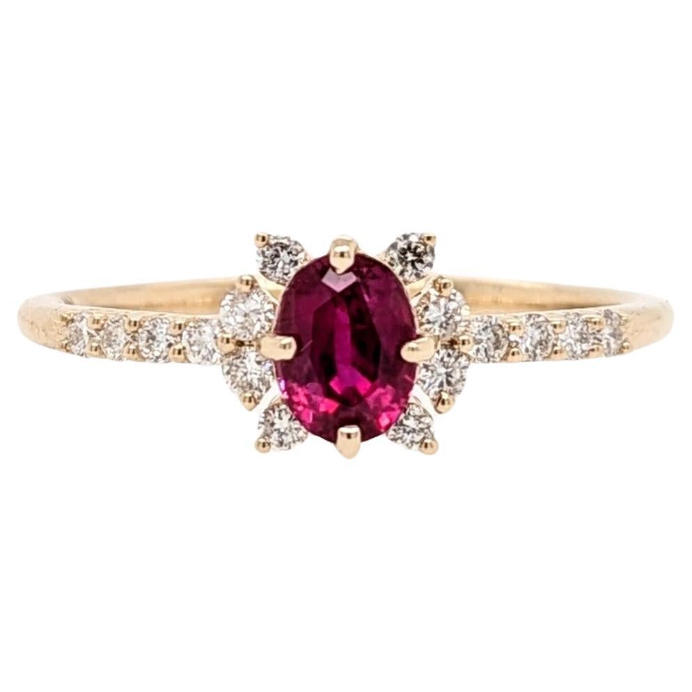 Dainty Ruby Ring w Natural Diamond Accents in 14K Yellow Gold Oval Cut ...