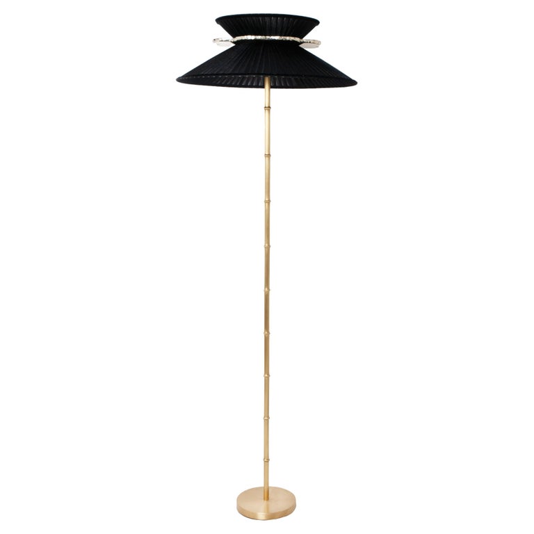"Daisy" Contemporary Standing 44 Lamp, Black Silk Silvered Glass, Brass ...