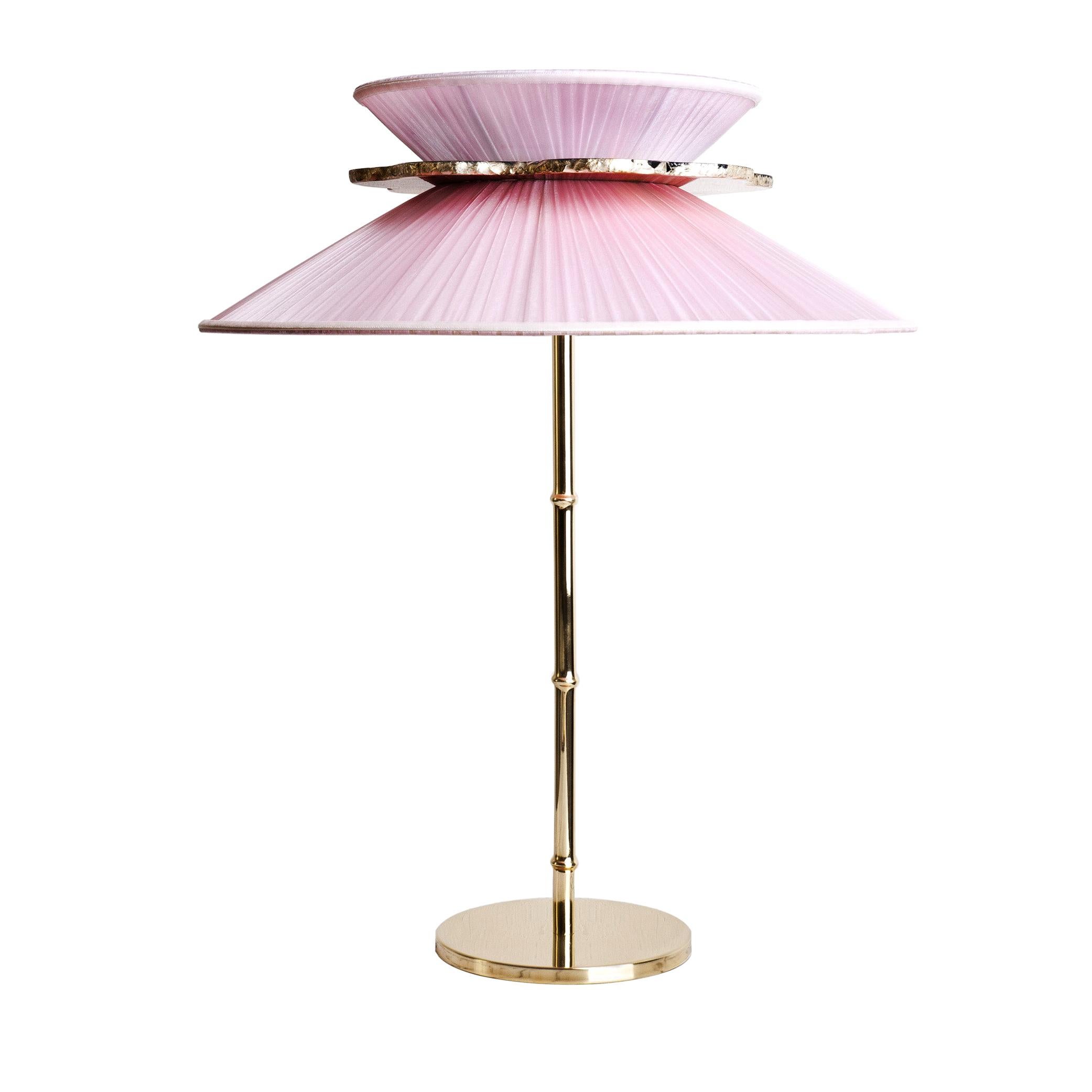 Daisy Table Lamp in Brass, Red Silk and Silvered necklace Glass ...