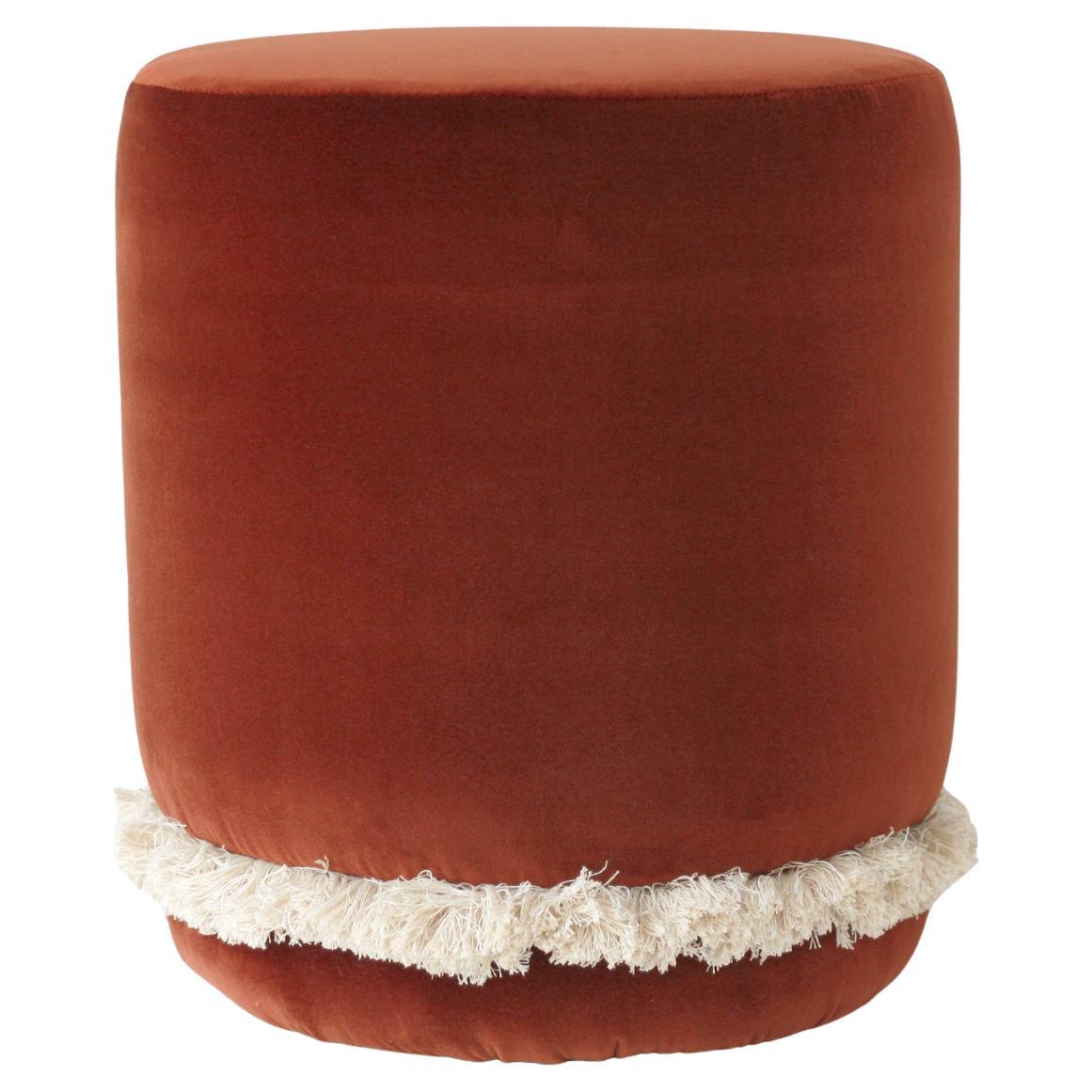 DAISY Organic Modern Pouf Ottoman in Brick Cotton Velvet with Fringe ...