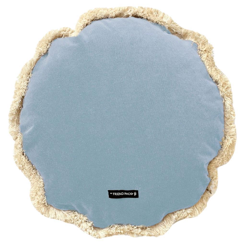 Turquoise Pastel Blue Velvet Deluxe Round Decorative Pillow For Sale at ...