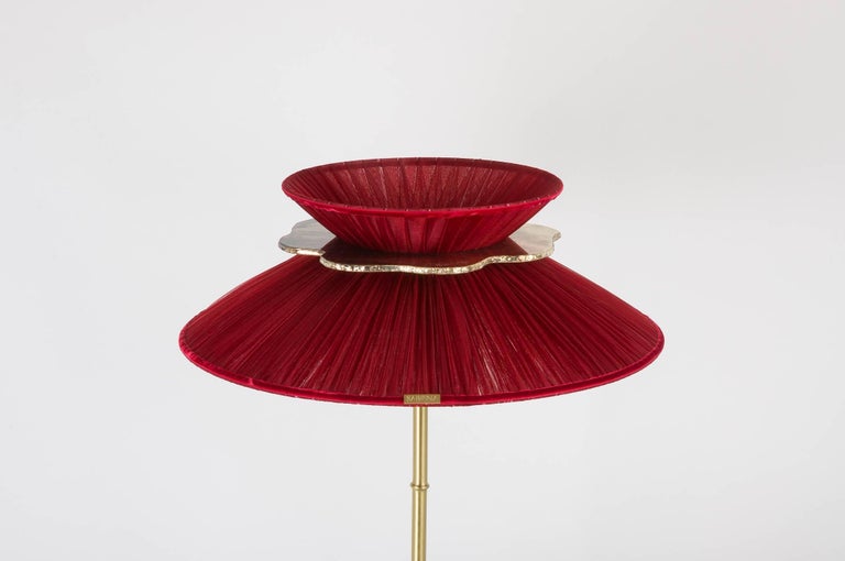 Daisy Table Lamp in Brass, Red Silk and Silvered necklace Glass ...