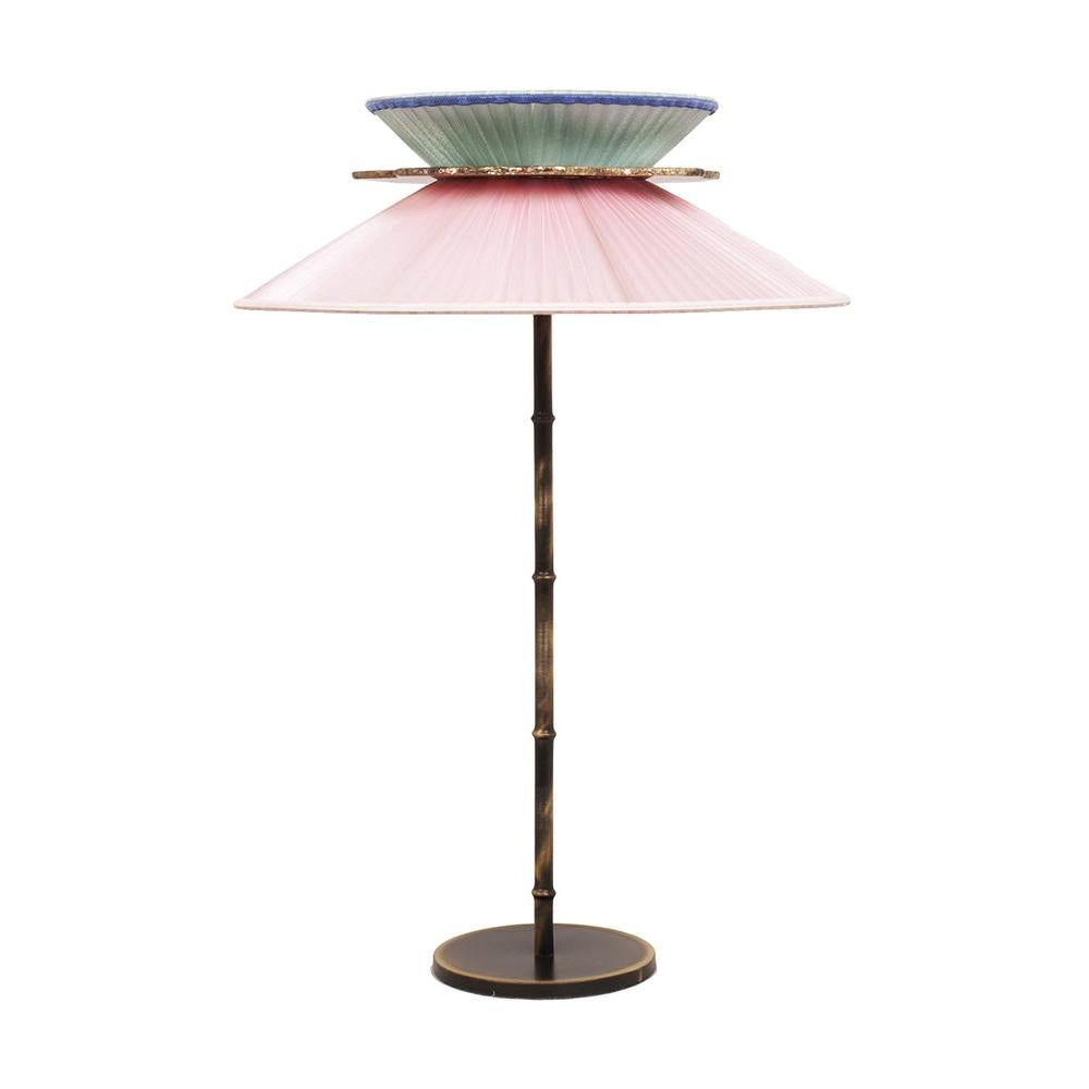 Daisy Table Lamp Pink-Mint Silk Silvered Glass Necklace, Bamboo-Brass ...